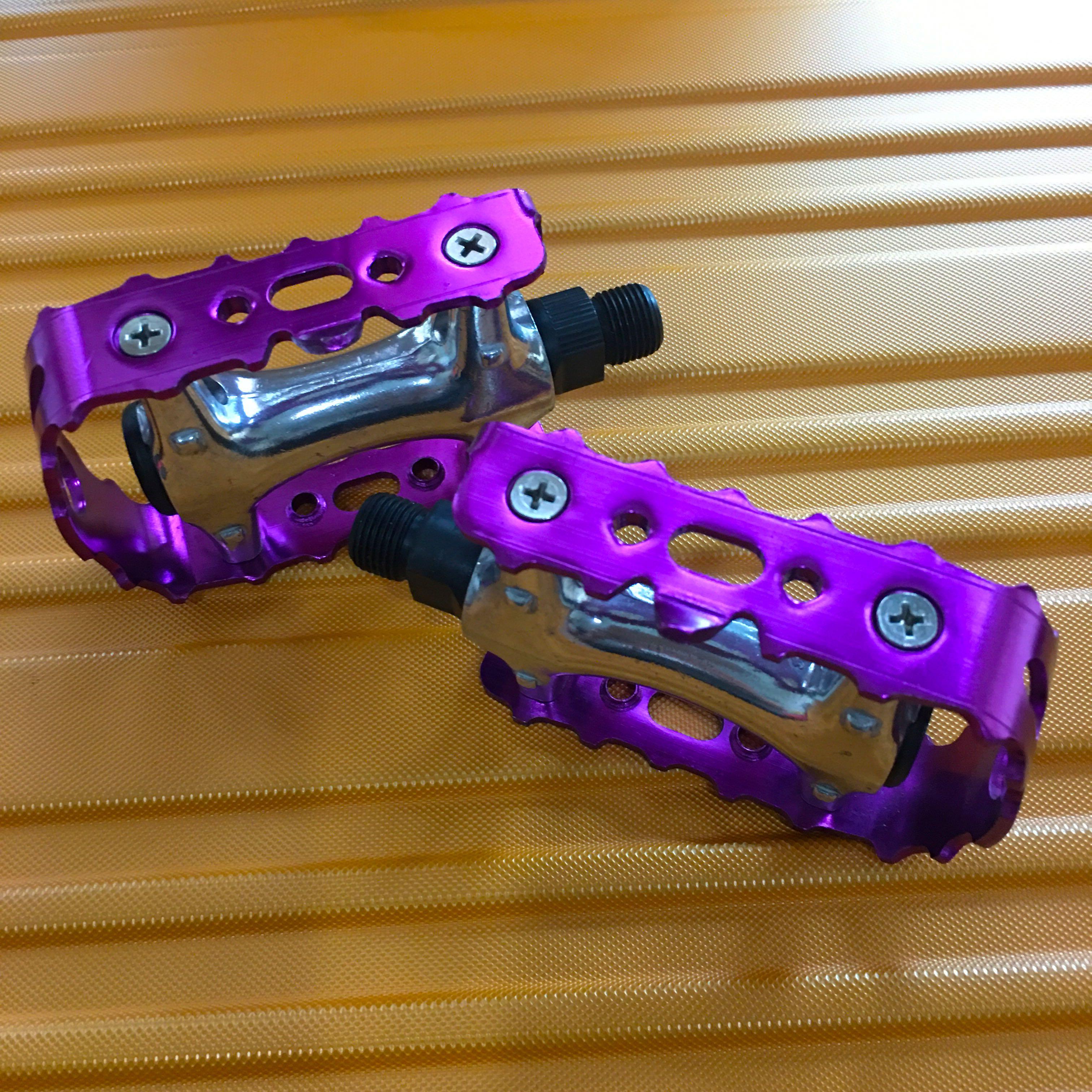 Retro Mtb quill pedals- anodized purple, Sports Equipment, Bicycles ...