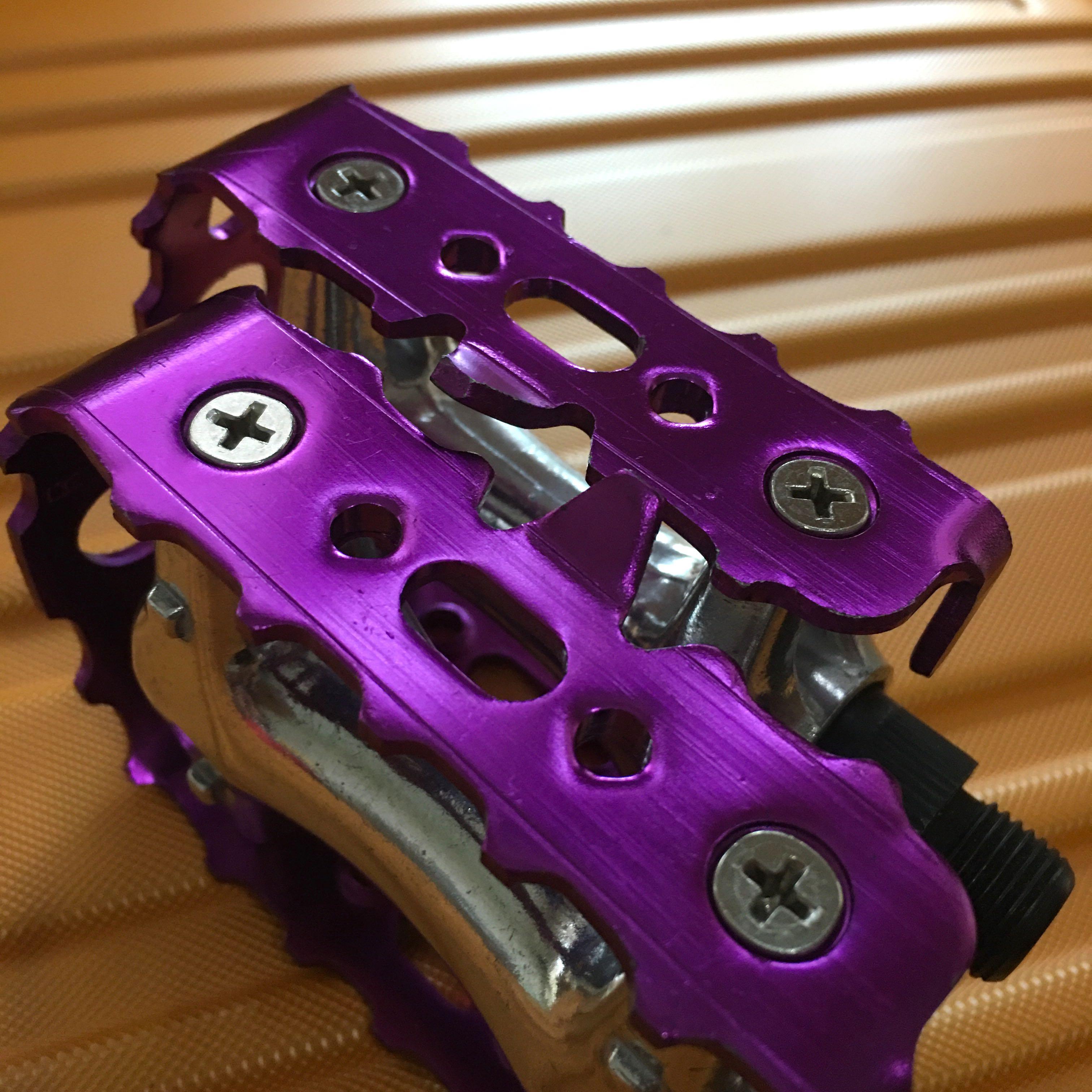 Retro Mtb quill pedals- anodized purple, Sports Equipment, Bicycles ...