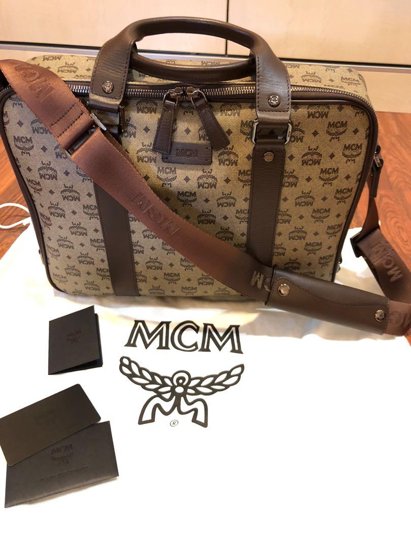MCM logo laptop bag, Luxury, Bags & Wallets on Carousell