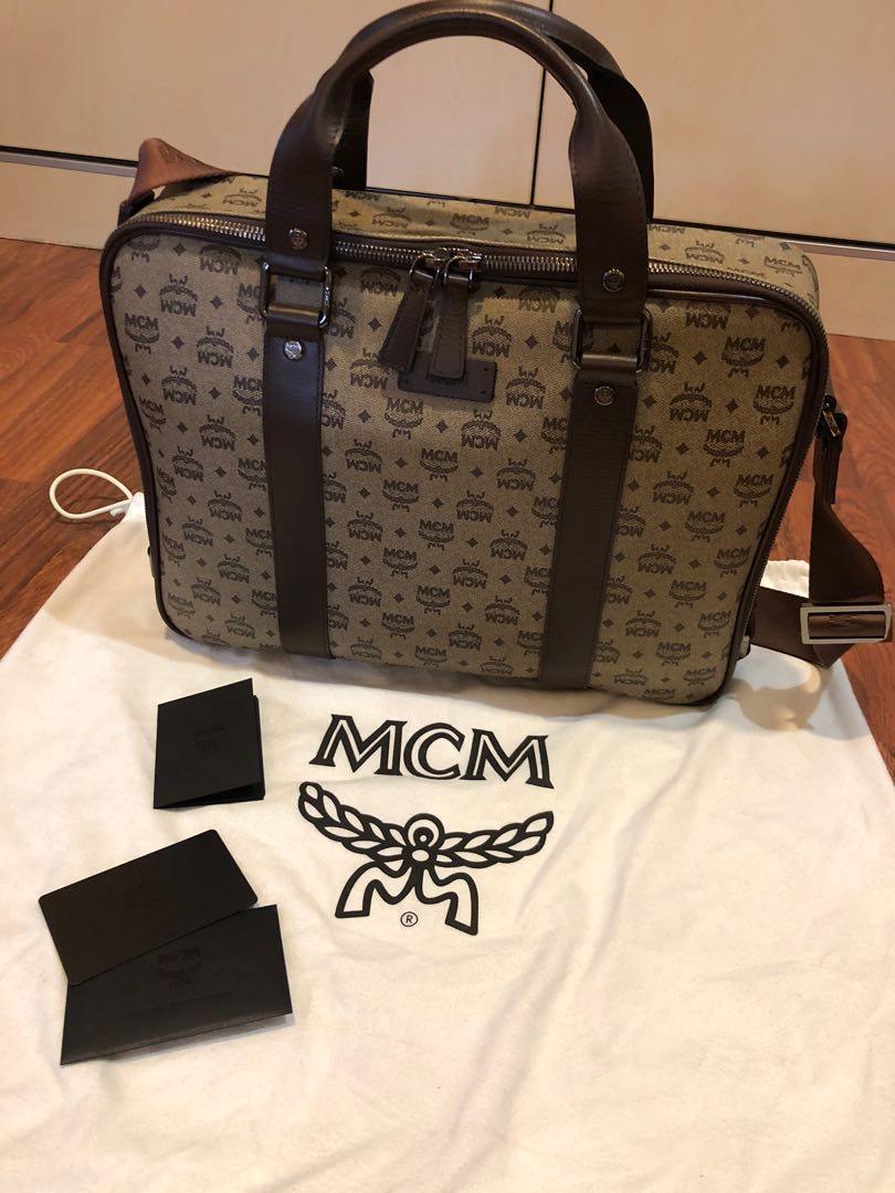 MCM logo laptop bag, Luxury, Bags & Wallets on Carousell