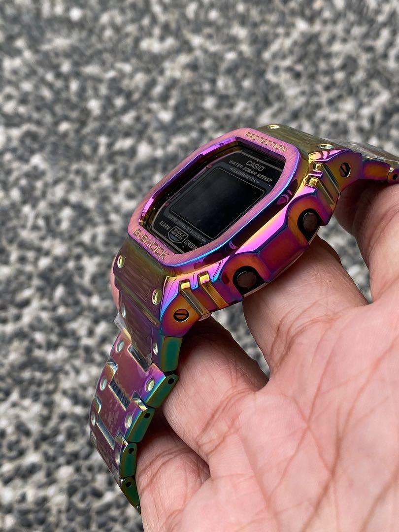 Casio G-Shock DW-5600 in full customised rainbow bezel and bracelet ...