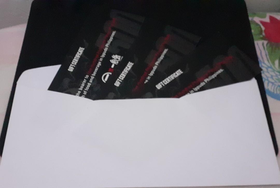 IPPUDO GIFT CERTIFICATE P500, Tickets & Vouchers, Store Credits on Carousell