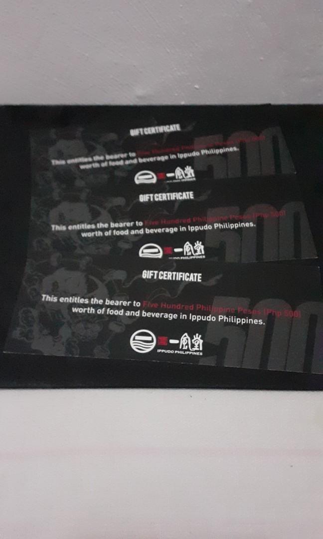IPPUDO GIFT CERTIFICATE P500, Tickets & Vouchers, Store Credits on Carousell