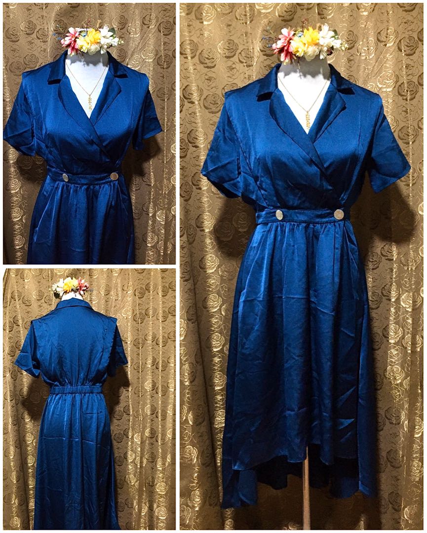 VINTAGE RETRO SHINY DARK BLUE, Women's Fashion, Dresses & Sets, Sets or ...