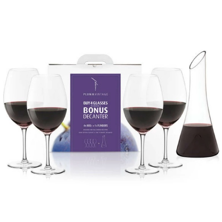 Plumm Decanter and Wine Glasses Gift Set - Flinders And 4 RedB Glasses ...
