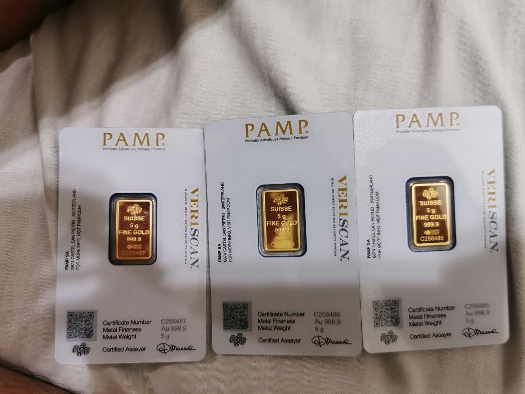 Gold bar 5g pamp swiss, Luxury, Sneakers & Footwear on Carousell