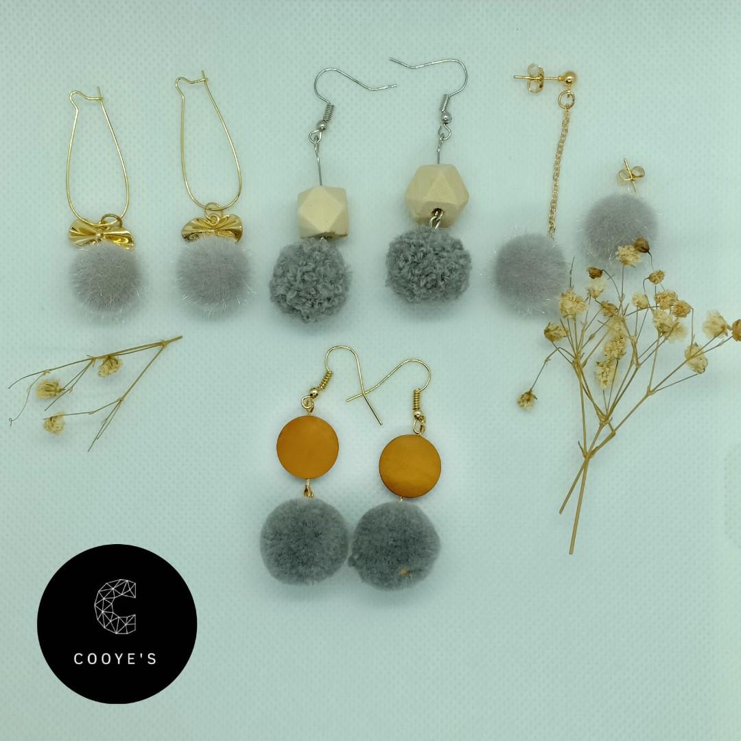 Grey Fur ball series, Women's Fashion, Jewelry & Organisers, Earrings ...