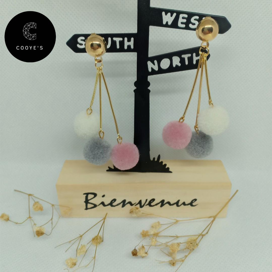 Grey Fur ball series, Women's Fashion, Jewelry & Organisers, Earrings ...
