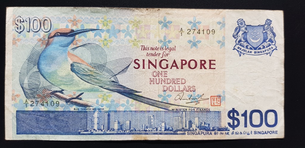 Singapore $100 Note Bird Series. Prefix A/1 274109, Hobbies & Toys ...
