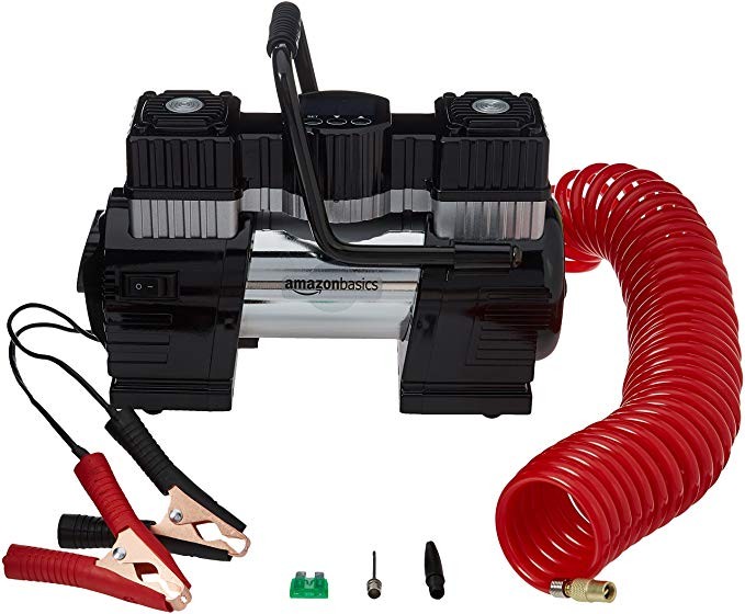 AmazonBasics Portable Air Compressor, Dual Battery Clamps with Carrying ...