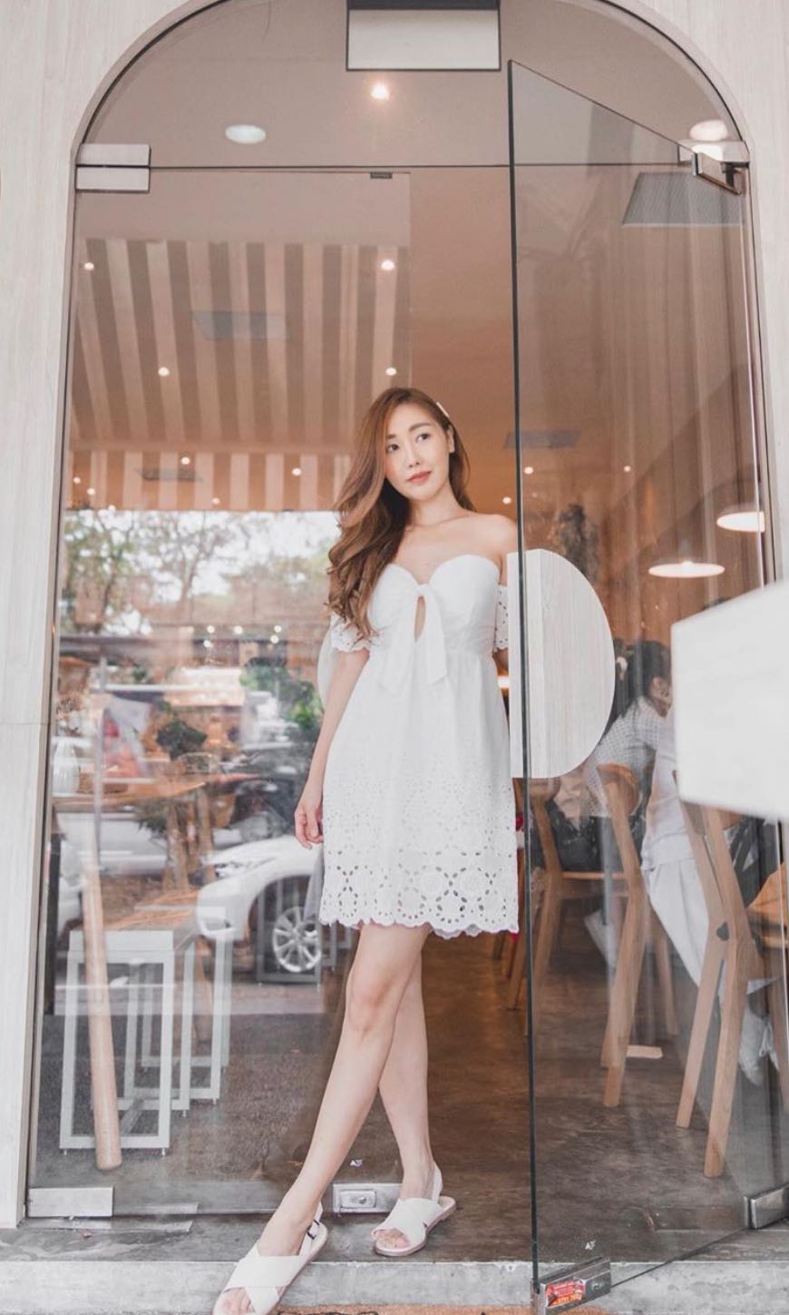 Chevy Ribbon Tie Eyelet Dress, Women's Fashion, Dresses & Sets, Dresses ...