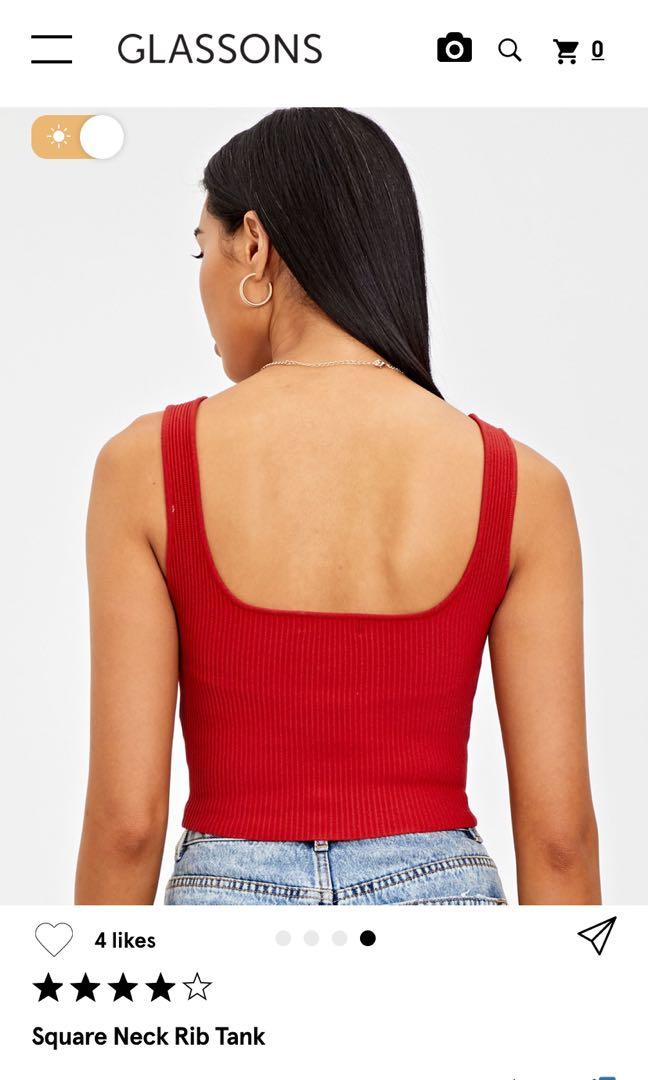 Glassons Square Neck Rib Tank red, Women's Fashion, Tops, Sleeveless on ...