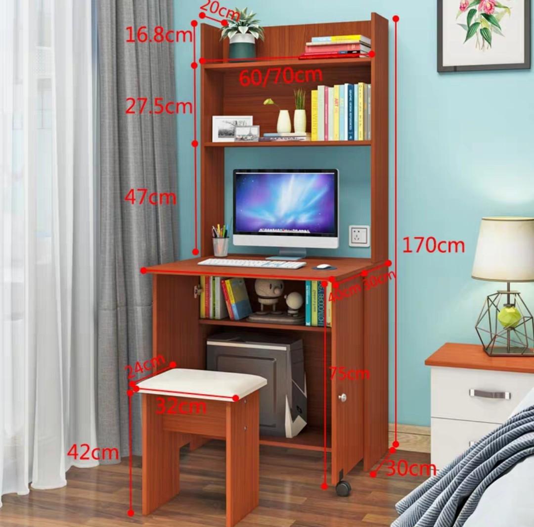 (訂貨價：$660) 百變折疊電腦枱(60|70cm)170cm高 電腦桌+書櫃(可配木椅)Computer Desk, 傢俬＆家居, 傢俬 ...