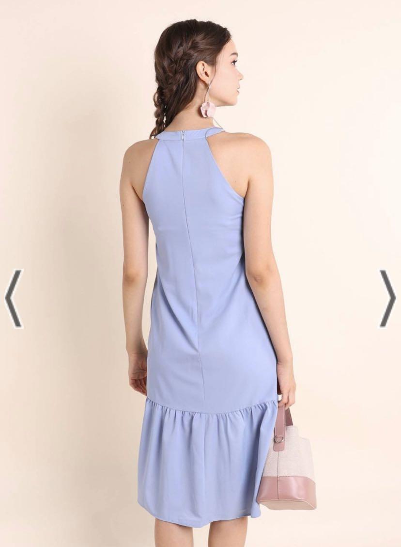 *BNWT* Danica Fluted Hem Midi Dress in Cornflower Blue, Women's Fashion ...