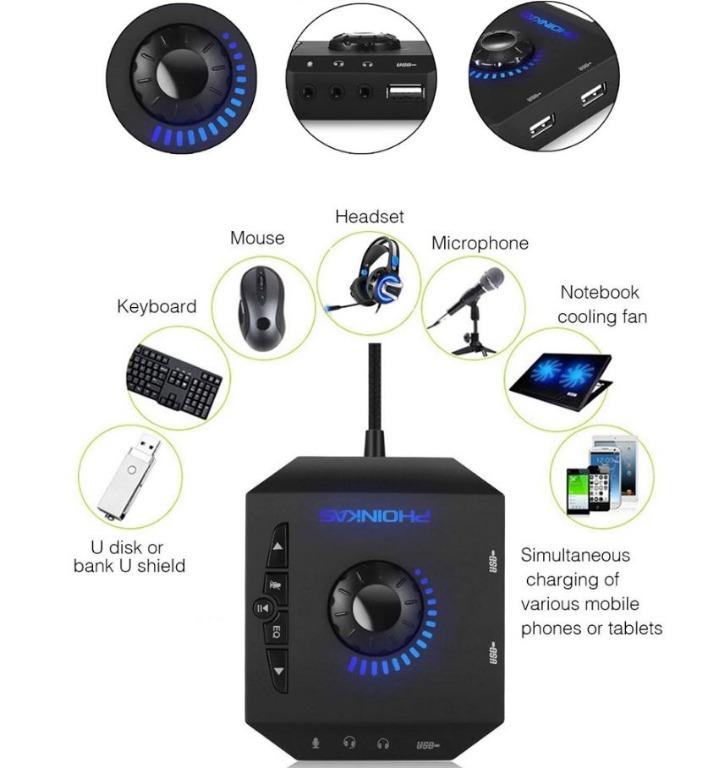 Phoinikas T10 Multi-Switch Usb Hub Audio Adapter External Stereo Card ...