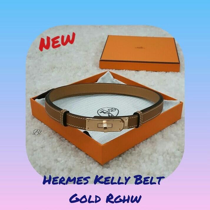 HERMES KELLY Belt GOLD Rghw, Fesyen Wanita, Aksesoris di Carousell