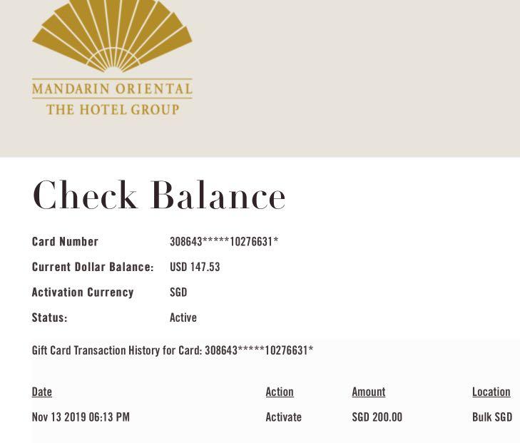 Mandarin Oriental Gift Card, Tickets & Vouchers, Vouchers on Carousell