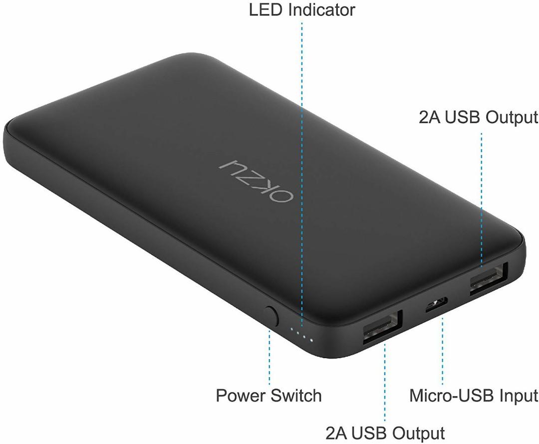 OKZU Power Bank 10000mAh, Portable Charger Slimline Design with Dual ...