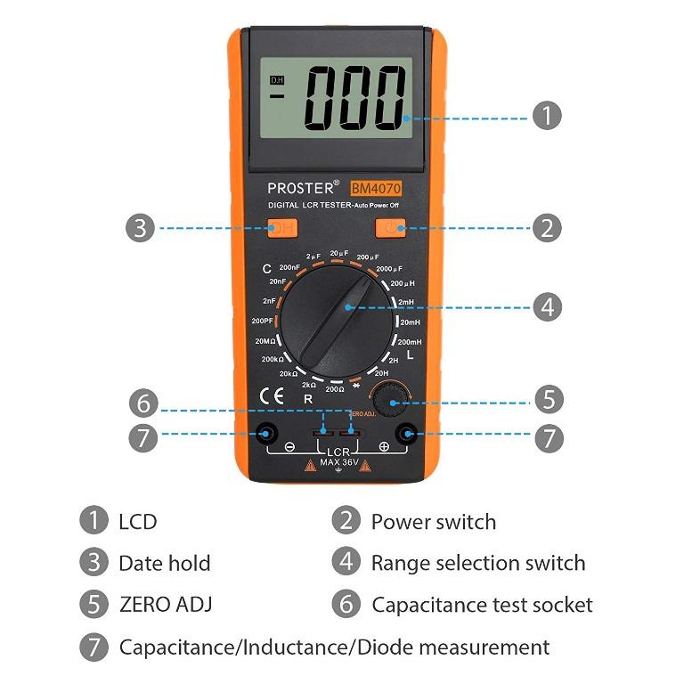 Proster LCR Meter LCR Multimeter Tester for Capacitance Resistance ...