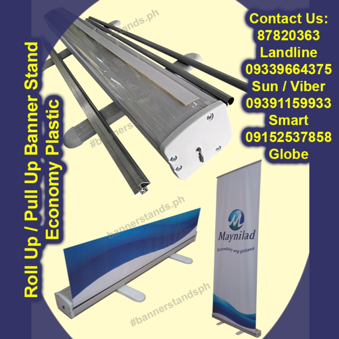 Roll Up Banner Stand Economy Plastic Pull Up Standee 85cm x 200cm 2.75 ...
