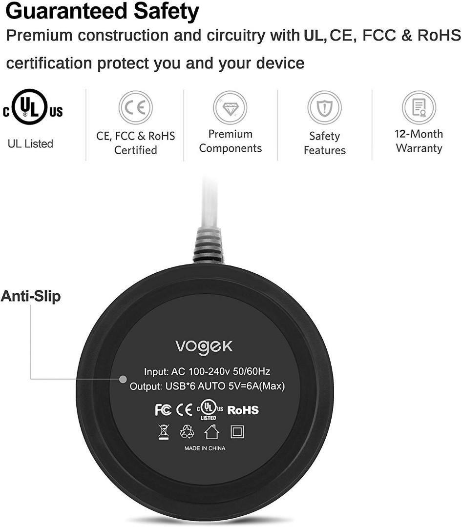Vogek 6-Port USB Charger Desktop Charging Station with Smart ...