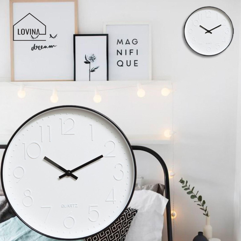 WHITE WITH BLACK METALLIC FRAME WALL CLOCK, Furniture & Home Living ...