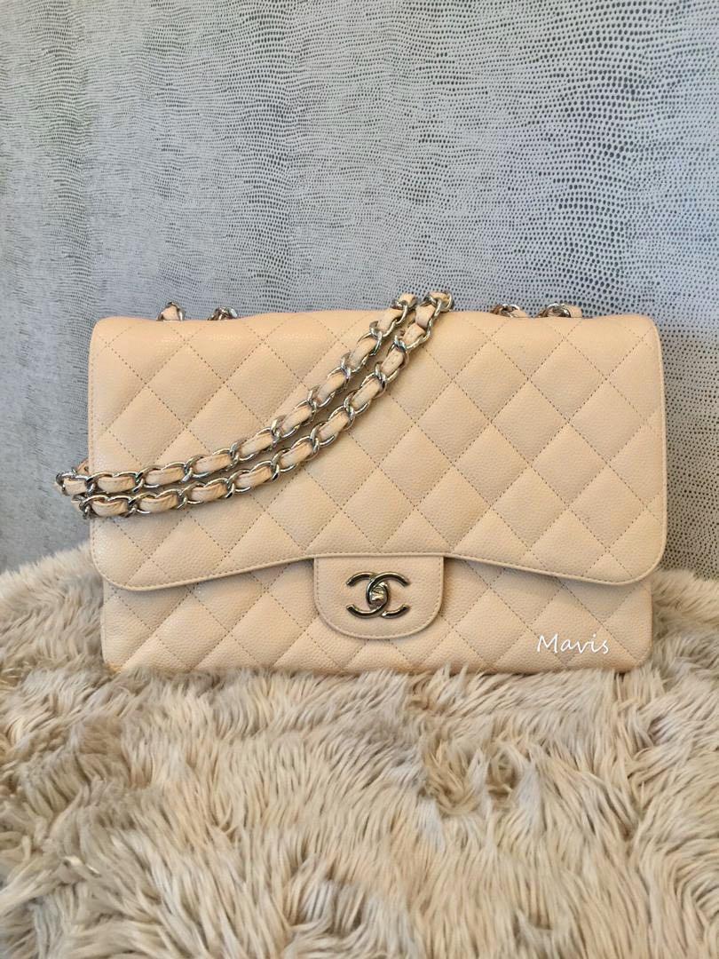 Chanel Jumbo Beige Caviar Classic Single Flap, Women's Fashion, Bags ...