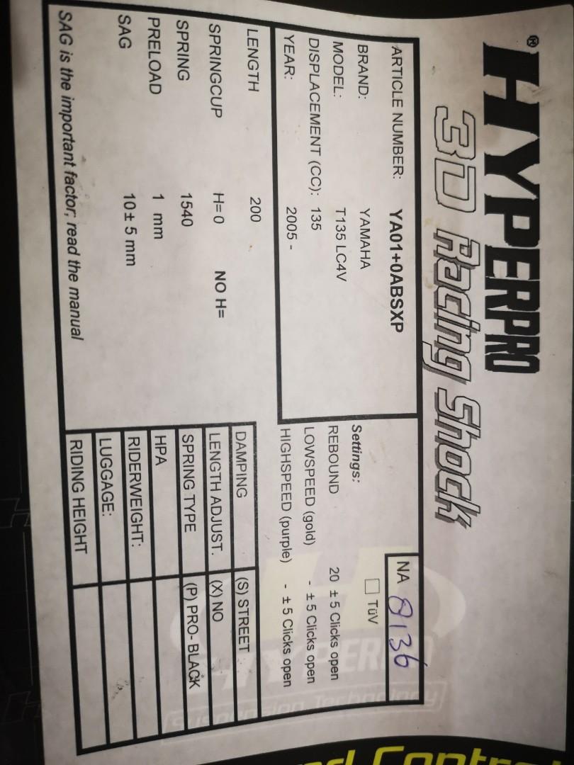 Hyperpro Suspension & Fork spring, Motorcycles, Motorcycle Accessories ...