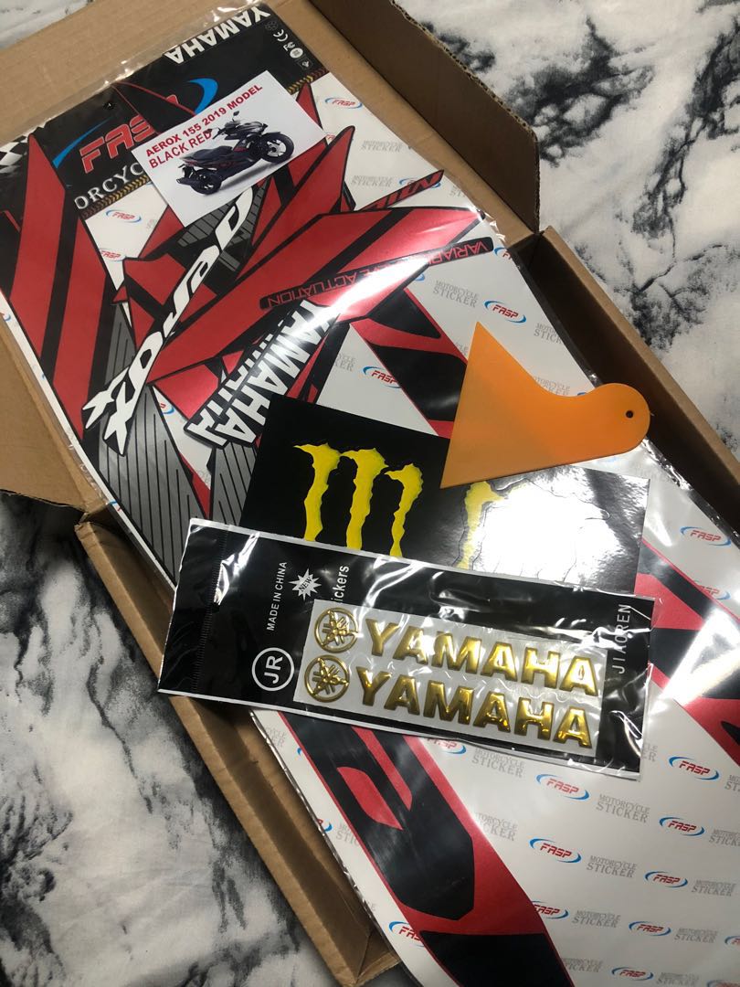 Aerox red coverset sticker set, Motorcycles, Motorcycle Accessories on ...