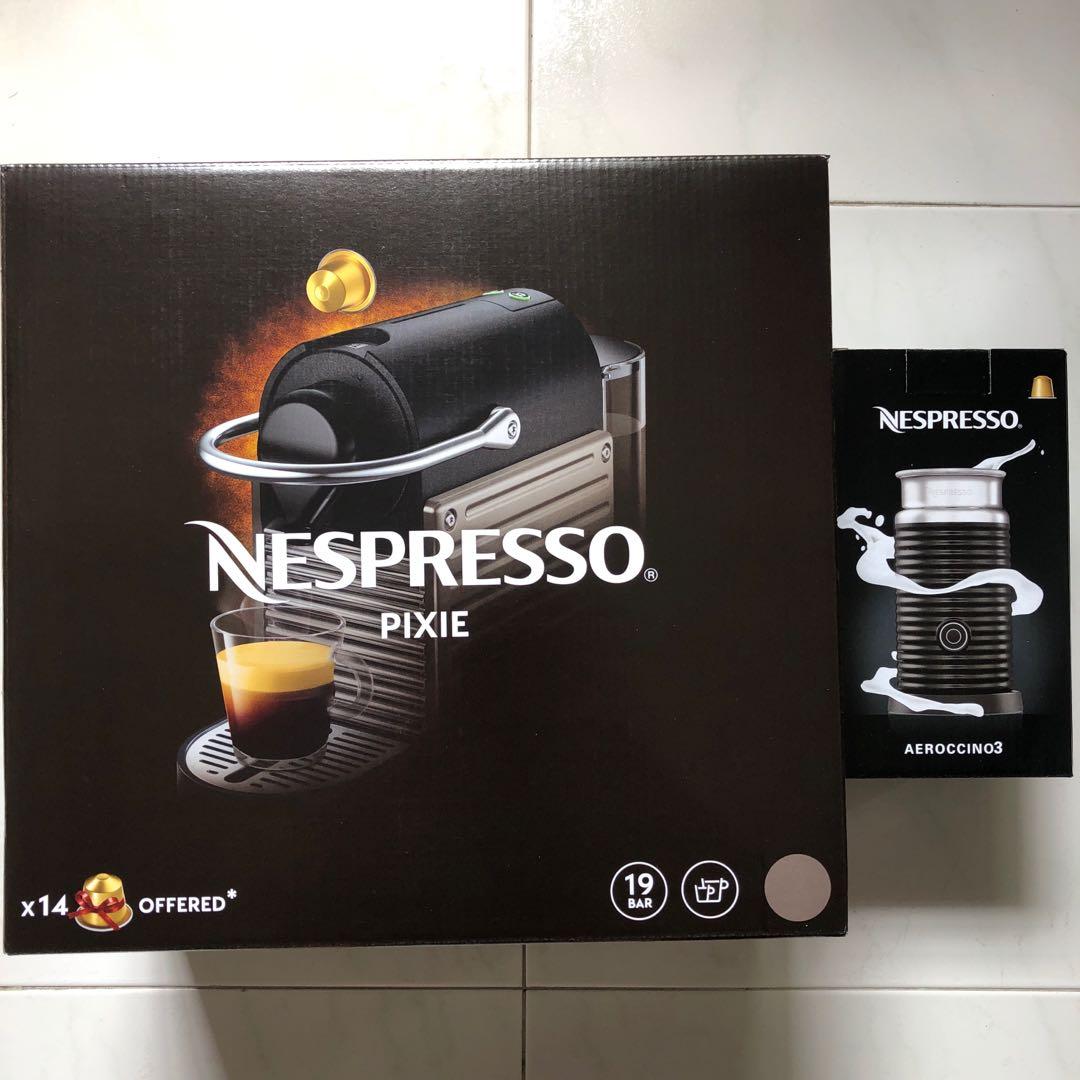 BNIB Nespresso Pixie (Titanium) + Aeroccino 3 Frother, TV & Home ...