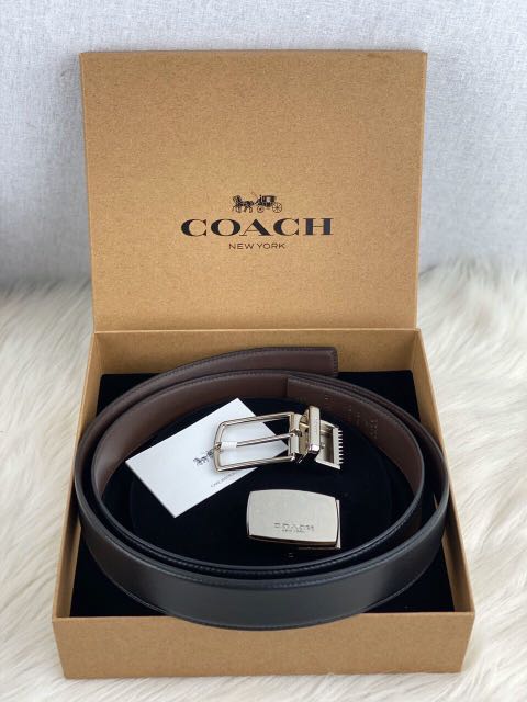Coach Mod Plaque Harness Reversible Leather Belt box in dark brown ...