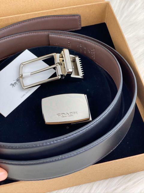 Coach Mod Plaque Harness Reversible Leather Belt box in dark brown ...