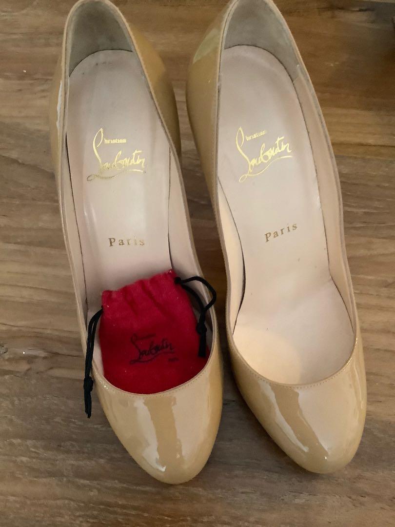New Christian Louboutin Filo Patent 120mm Pumps (Nude Color), 女裝, 鞋 ...