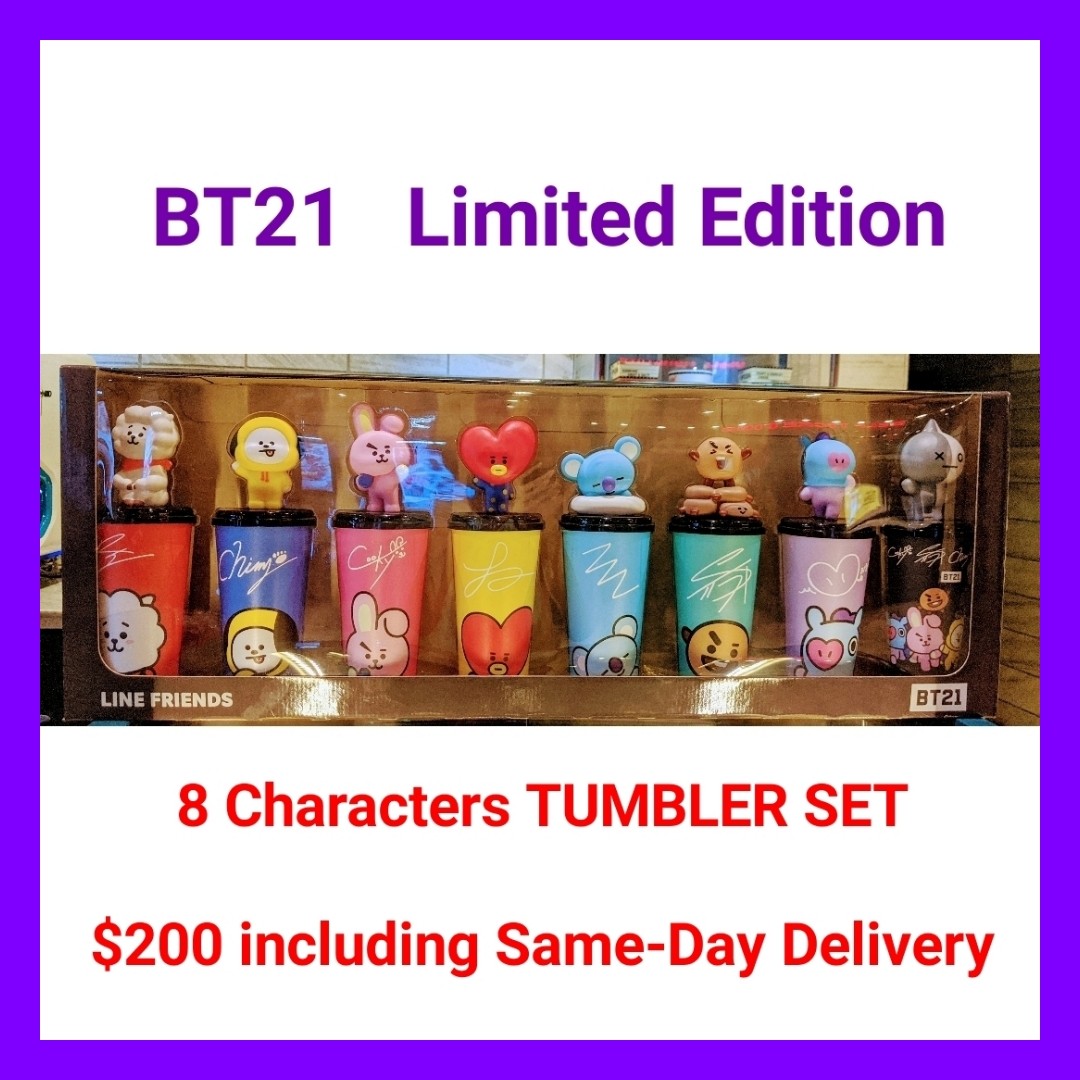 BT21 Tumbler Set LIMITED EDITION Complete 8 Characters BTS Signature ...