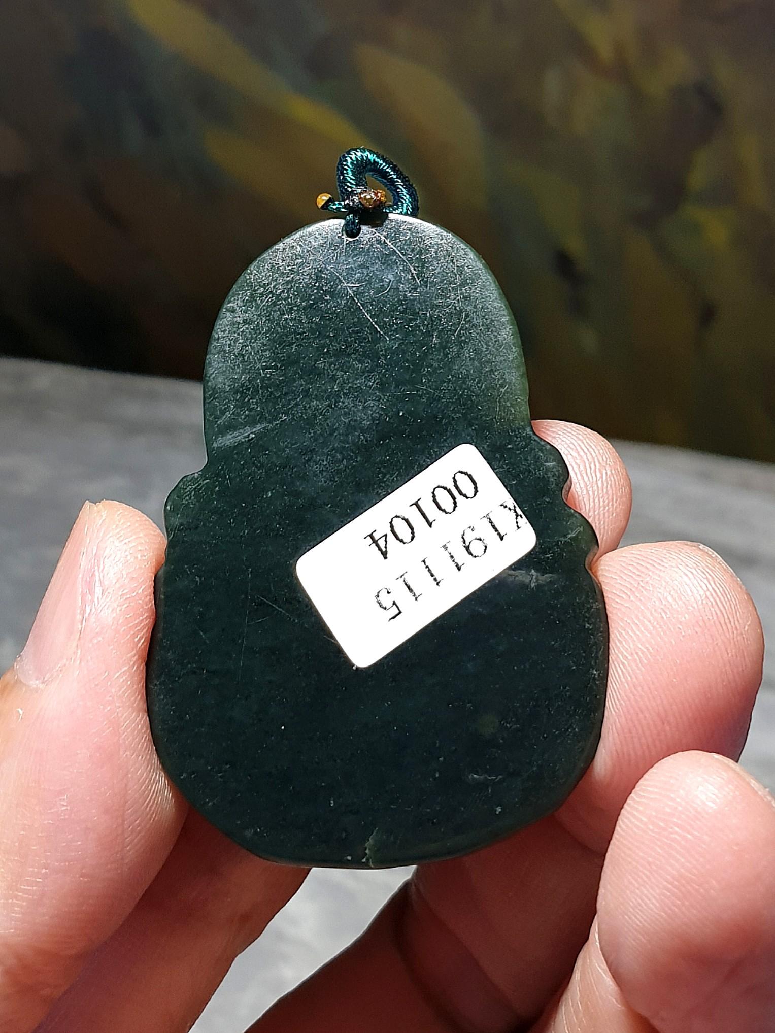 Natural untreated deep green Nephrite Jade Guan Yin pendant (with ...