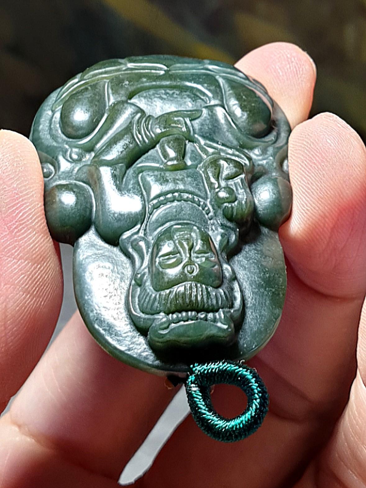 Natural untreated deep green Nephrite Jade Guan Yin pendant (with ...