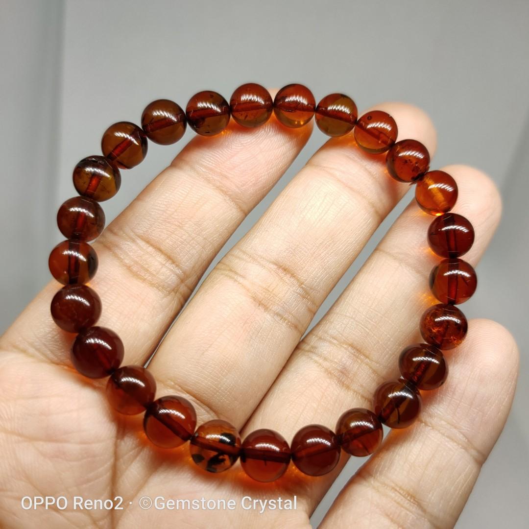 Blood Amber 7.2mm Bracelet Natural Crystal 天然血泊手串, Women's Fashion ...