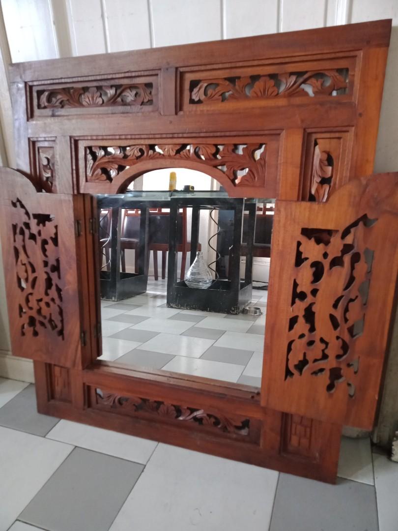 Vintage Balinese Hand Carved Prison Mirror Wall - Mahogany from ...