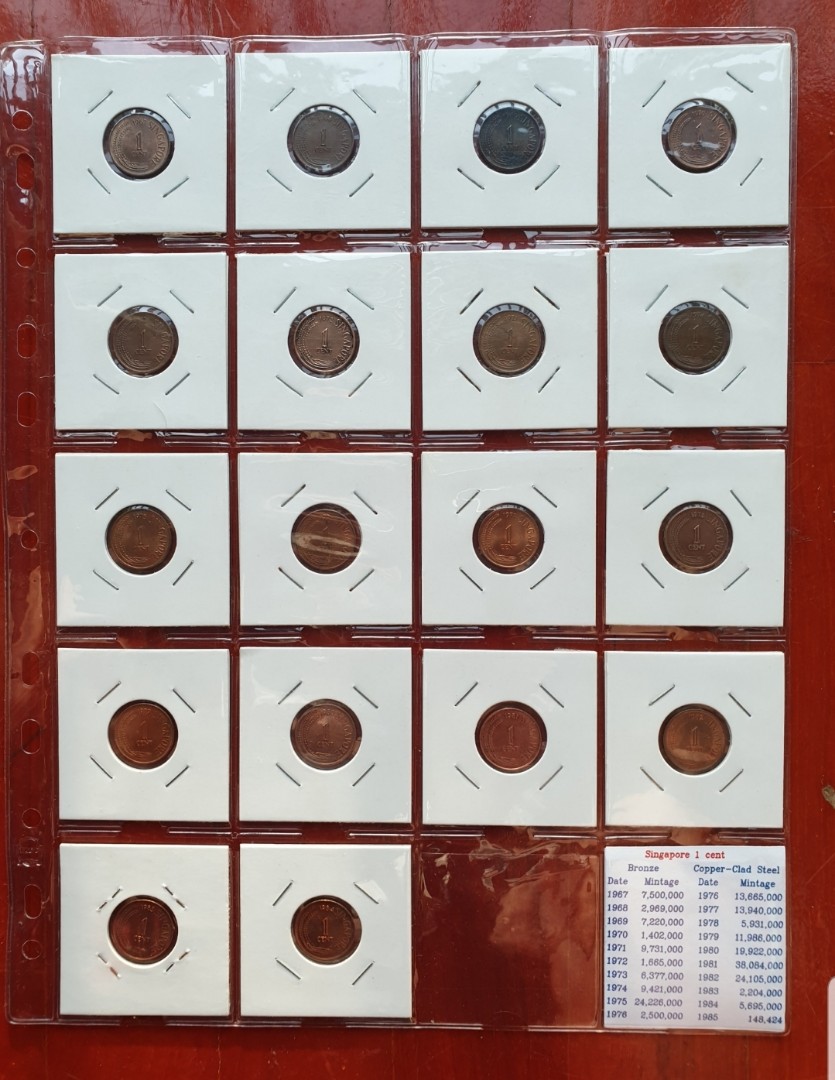 Singapore 1967-1984, 1 cents, 5 cents coin with plastic holder, Hobbies ...