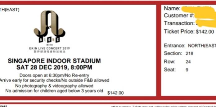 Ekin Concert 28th Dec 2019, Singapore Indoor Stadium. 2 ticket ...