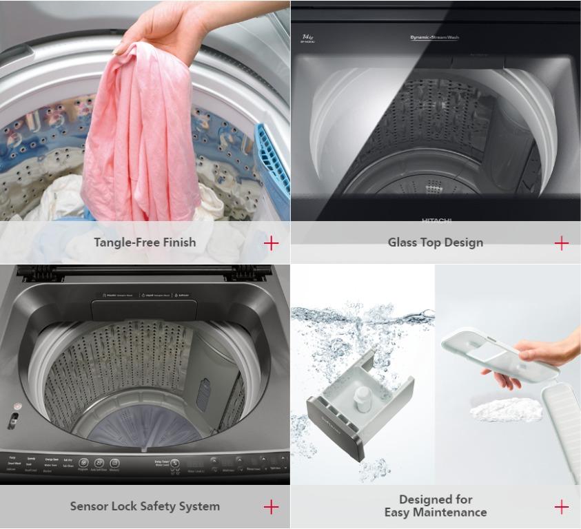 HITACHI SF-100XAV 10KG TOP LOAD WASHING MACHINE WITH GLASS DOOR, TV ...