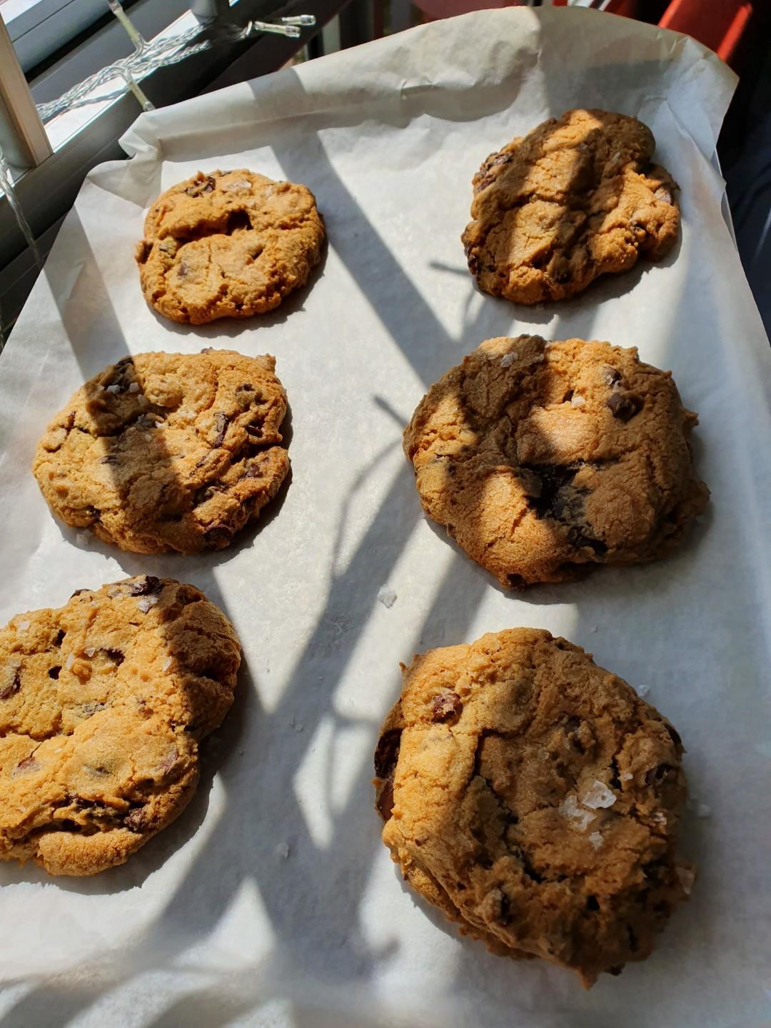 Big daddy chocolate chip cookies with flaky seasalt sprinkle, Food ...