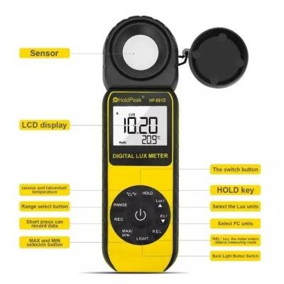 HoldPeak HP-881D New Digital LUX Meter 4000,000 LUX/FC Selection High ...