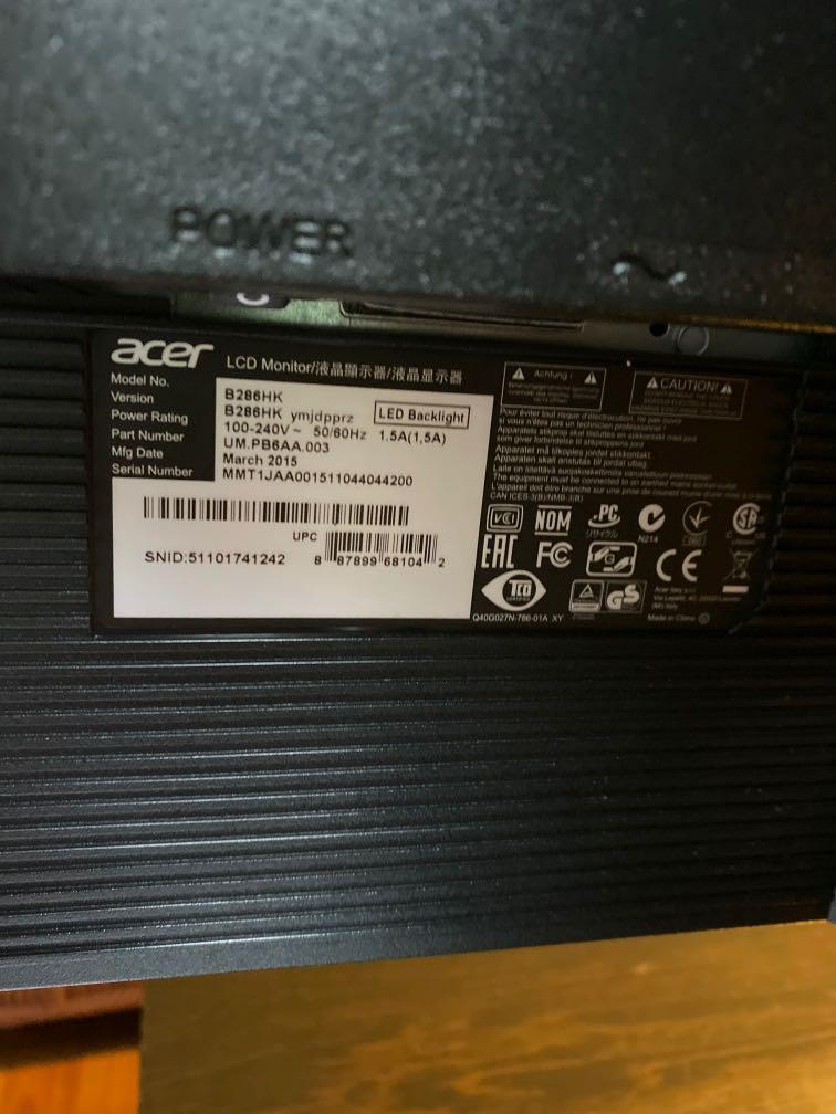 4k monitor Acer B286HK, Computers & Tech, Parts & Accessories, Monitor ...