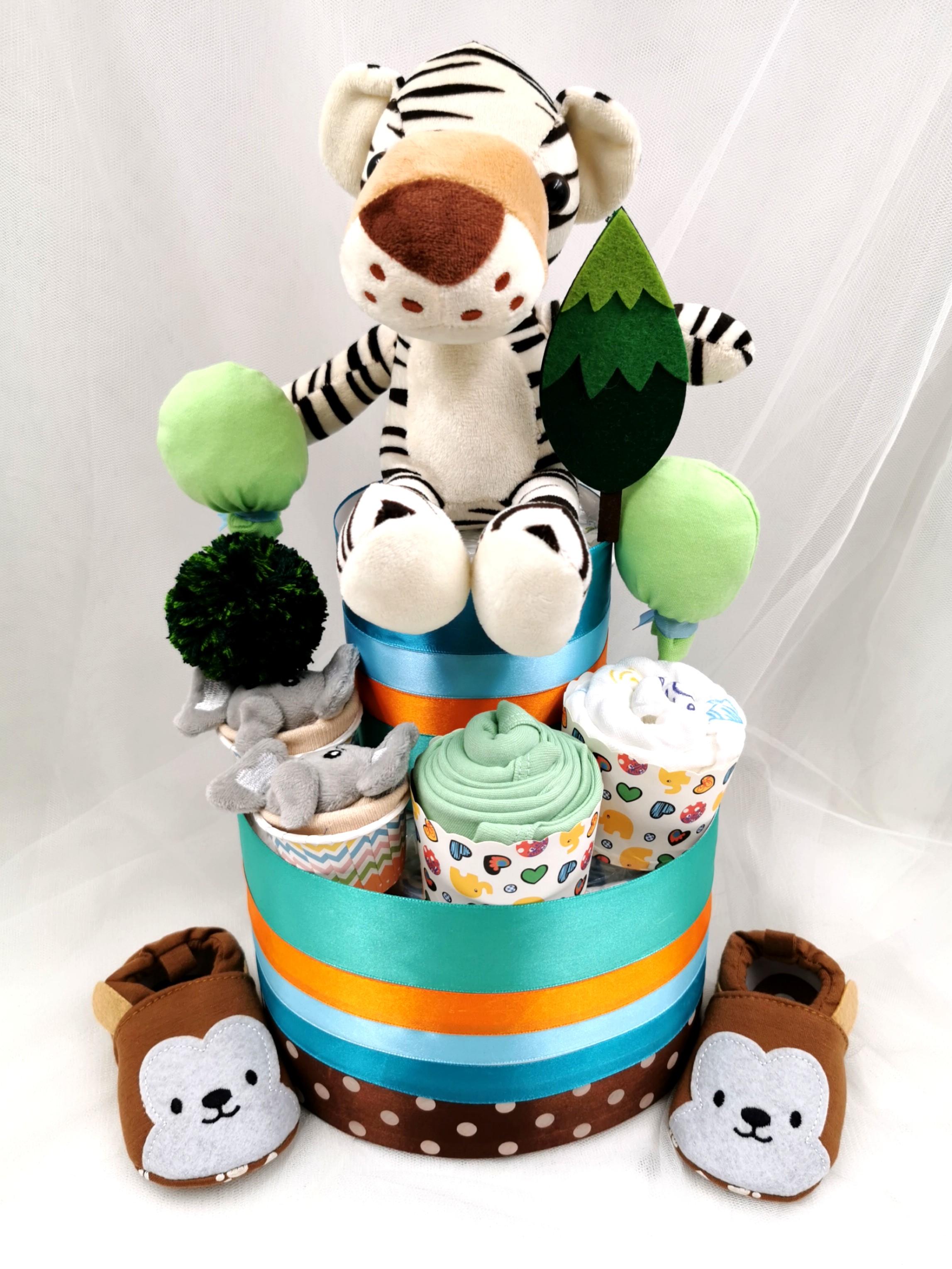 Diaper Cake 2 Tier Safari Baby Boy Hamper, Babies & Kids, Bathing ...