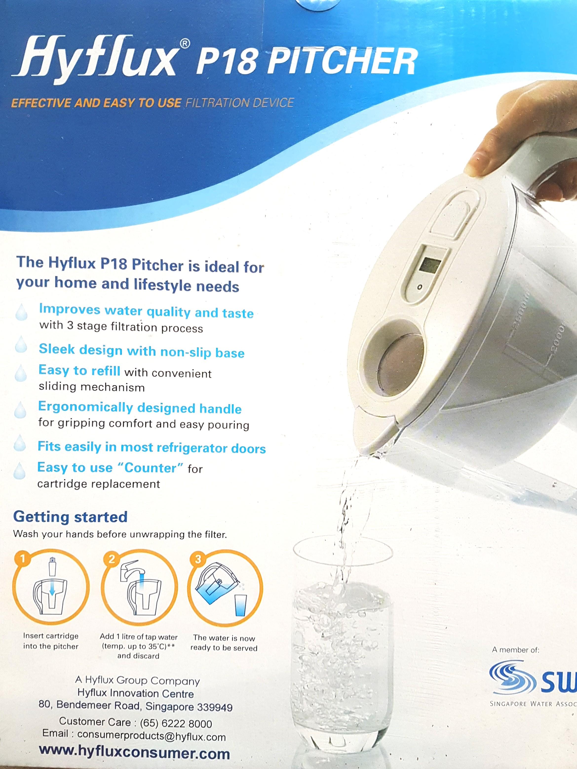 Hyflux P18 Pitcher 2.5 litres, Furniture & Home Living, Kitchenware ...