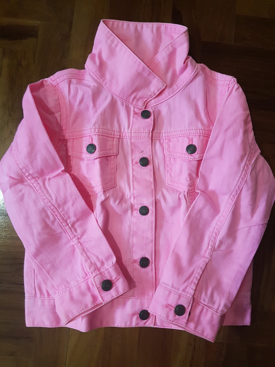 Girls pink denim jacket, Babies & Kids, Babies & Kids Fashion on Carousell