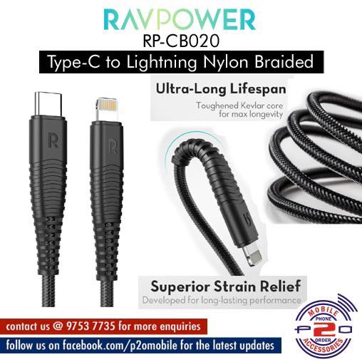 RAVPower RP-CB020 Type-C to Lightning Nylon Braided Cable, Mobile ...