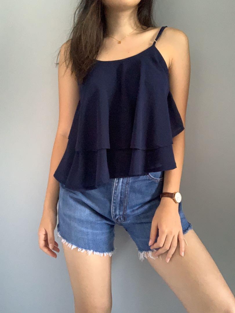 Navy layered cami top, Women's Fashion, Tops, Sleeveless on Carousell
