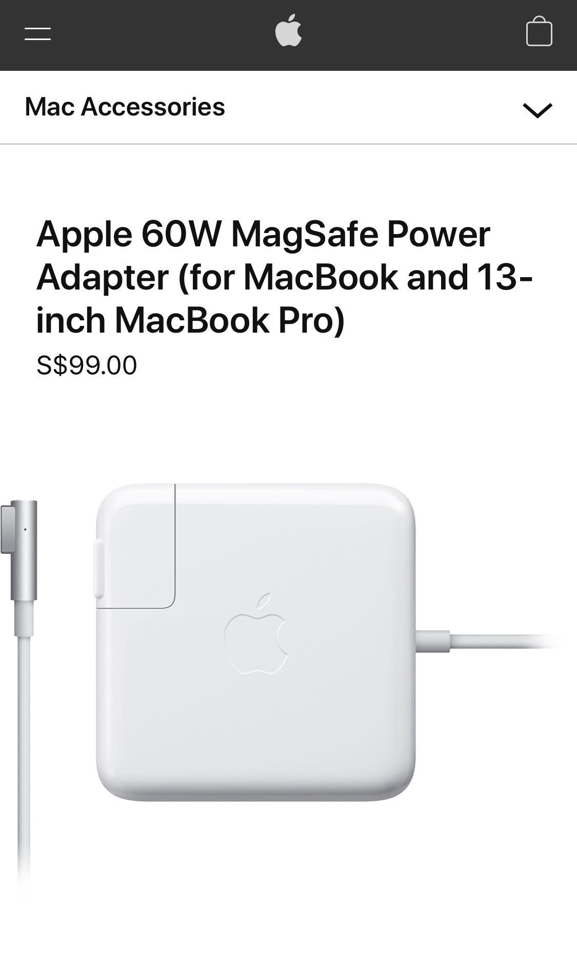 Apple 60W MagSafe Power Adapter (for MacBook and 13-inch MacBook Pro ...